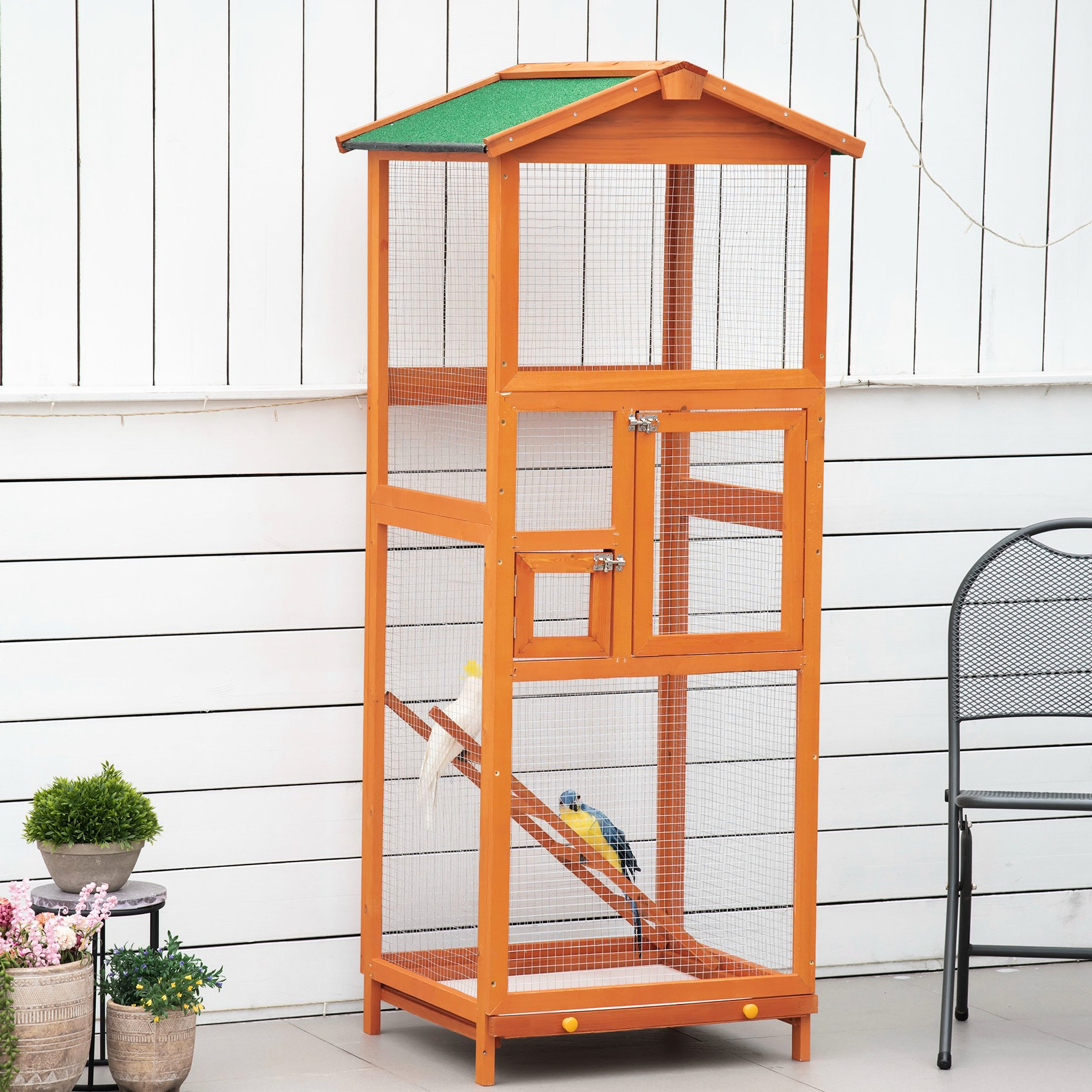 Archie & Oscar™ Orange 65" Wooden Bird Cage - Outdoor Aviary For Parrots & Parakeets Waterproof ...
